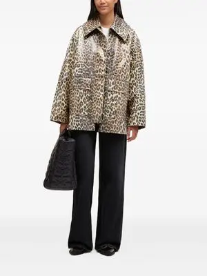 GANNI Leopard Print Cotton Blend Jacket - Multicolor