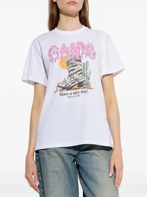 GANNI Printed Cotton T-shirt - Multicolor