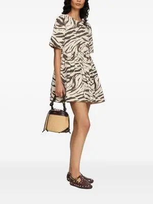 GANNI Zebra Print Cotton Mini Dress - Multicolor