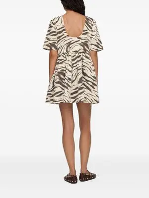 GANNI Zebra Print Cotton Mini Dress - Multicolor