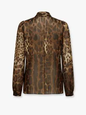 Dolce & Gabbana Chiffon Animal Print Long Sleeve Shirt