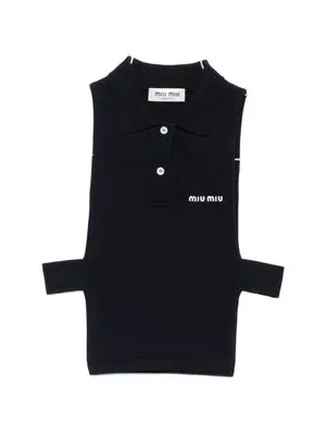 Miu Miu Sleeveless Polo Top With Logo Embroidery - Multicolor