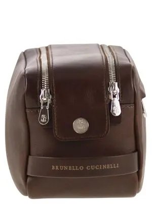 Brunello Cucinelli Leather Beauty Case With Double Zip And Embossed Logo - Red