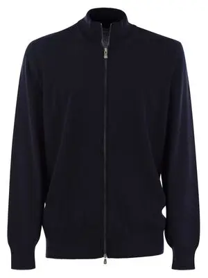 Brunello Cucinelli BRUNELLO CUCINELLI High-Necked Cashmere Zip Cardigan Blue