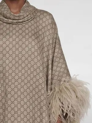 Gucci Monogram Feather-trimmed Dress - Brown