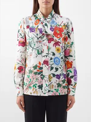 Gucci Printed Silk Bow Blouse