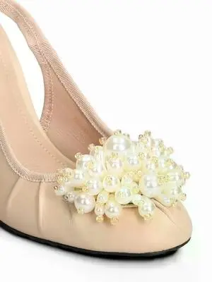 GOLD & ROUGE Pipoca Pearl Embellished Slingback Pumps