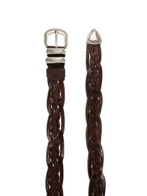 Brunello Cucinelli Braided Calfskin Belt With Detailed Buckle And Tip - Brown