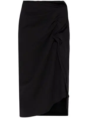 Dries Van Noten Black Elasticated Waistband Asymmetric Hem Midi Skirt