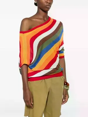 CARLA G. Off-shoulder Striped Sweater