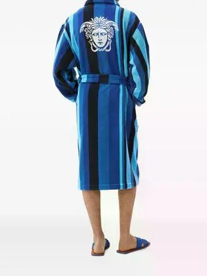 Versace Medusa-motif Striped Bathrobe