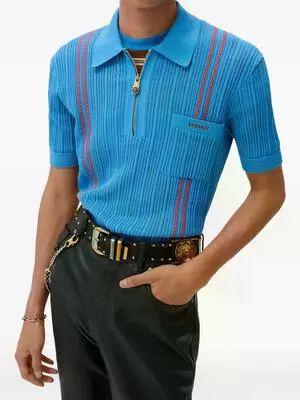 Versace Greca-pattern Zip-neck Polo Shirt