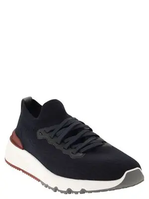 Brunello Cucinelli Cotton Knit And Semi-glossy Calf Leather Runners