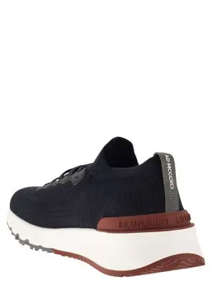 Brunello Cucinelli Cotton Knit And Semi-glossy Calf Leather Runners
