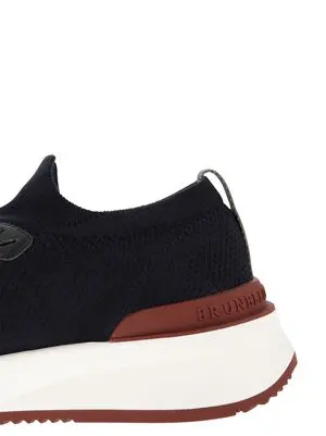 Brunello Cucinelli Cotton Knit And Semi-glossy Calf Leather Runners