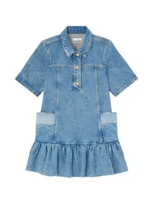 GANNI Denim Cotton Mini Dress With Ruffled Hem - Multicolor