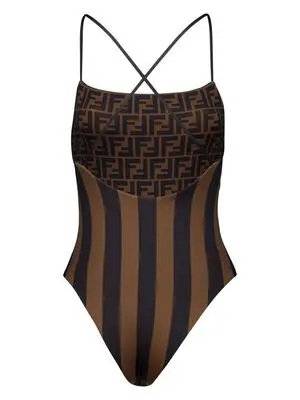 Fendi Reversible Striped One-piece Swimsuit With Logo Print
