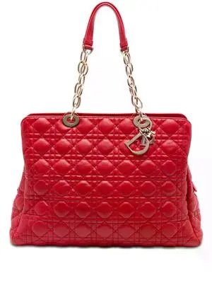 Dior Lambskin Cannage Soft Zipped Lady Shopping Tote Bag - Red