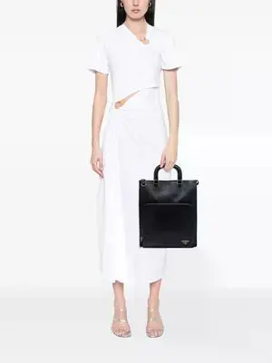 Prada Saffiano Lux Front Pocket Convertible Tote Satchel