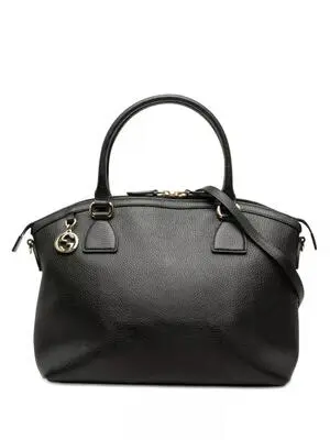 Gucci Calf Leather Gg Charm Dome Satchel - Black
