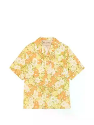 Valentino Garavani Cotton Bowling Shirt With Papier-floral Print - Yellow