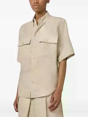 TOD'S Sand Beige Linen Short-sleeved Shirt