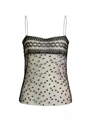 Alberta Ferretti Embroidered Mesh Top - Black