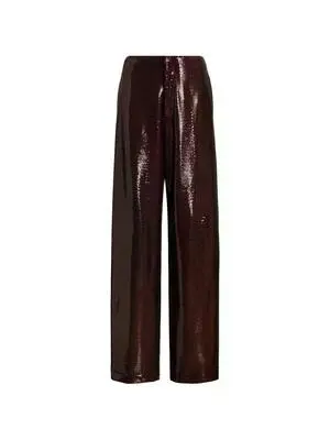 Alberta Ferretti Sequin-embellished Wide-leg Trousers - Brown