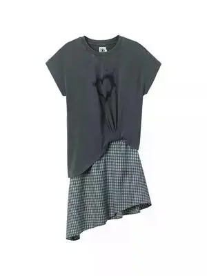 B+AB Check Pattern Asymmetric Dress - Grey