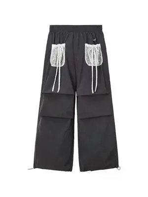 MINI CREAM Wide-leg Trousers With Lace Pocket Detail - Grey