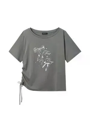 TOUT A COUP Bow-print Cotton T-shirt - Grey