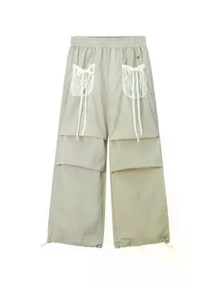 MINI CREAM Lace-pocket Wide-leg Trousers