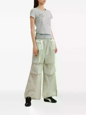 MINI CREAM Lace-pocket Wide-leg Trousers