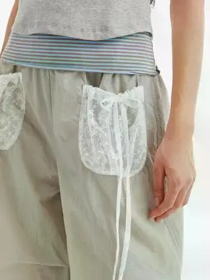 MINI CREAM Lace-pocket Wide-leg Trousers