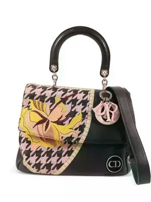 Dior Houndstooth Embroidered Floral Patch Tote Bag