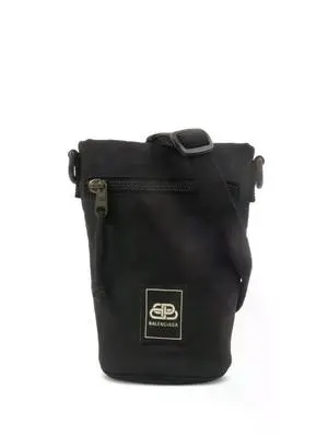 Balenciaga Logo Patch Shoulder Bag - Black