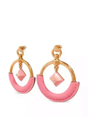 Hermès Leather Trimmed Hoop Earrings With Pyramid Studs