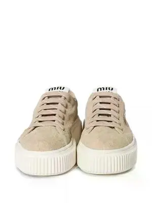 Miu Miu Logo Embroidered Suede Sneakers
