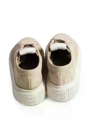 Miu Miu Logo Embroidered Suede Sneakers