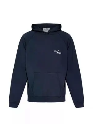 A.p.c. Logo Print Raglan Sleeve Hoodie - Blue