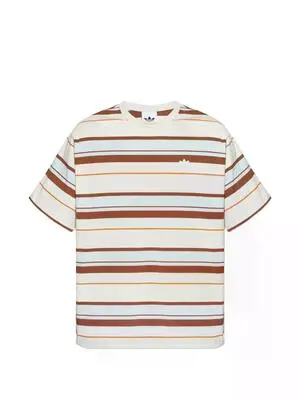 Adidas Striped Logo-patch T-shirt - Neutrals