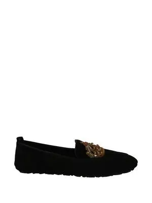 Dolce & Gabbana Crown Embellished Suede Loafers - Black