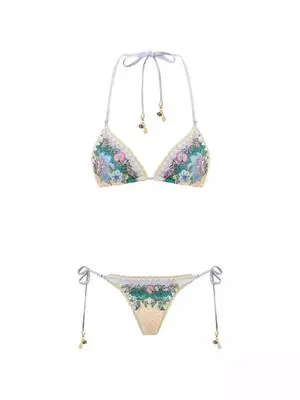 Zimmermann Indra Floral-print Crochet-trim Bikini - White