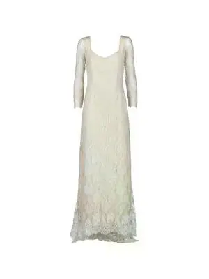 Vintage Floral Lace Sweetheart Neck Dress - Neutrals