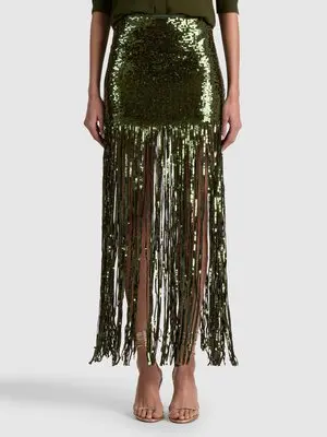 Alice + Olivia Kendra Sequin Embellished Maxi Skirt With Fringe