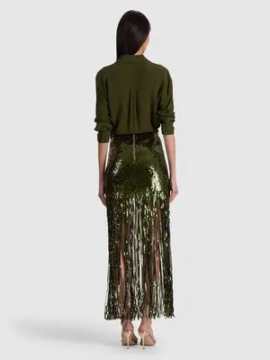 Alice + Olivia Kendra Sequin Embellished Maxi Skirt With Fringe