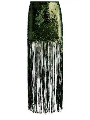 Alice + Olivia Kendra Sequin Embellished Maxi Skirt With Fringe