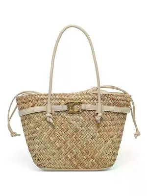 LOLA CASADEMUNT Logo Plaque Woven Beach Bag - Neutrals