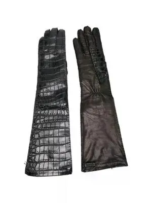 Miu Miu Crocodile-effect Leather Gloves - Black