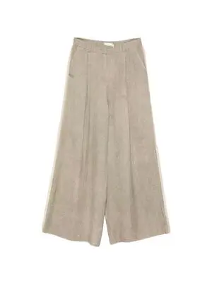 HUI MILANO Side-stripe Pleated Palazzo Pants - Neutrals